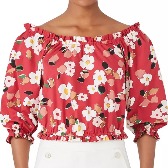 kate spade | Tops | Kate Spade Red Floral Botanical Garden Cropped Top ...